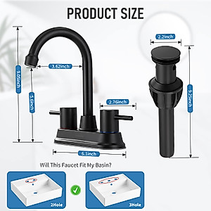 4 Inch Centerset Black Bathroom Faucet, 2 Handle Lead-Free Faucet for Bathroom Sink 2~3 Hole,360 Swivel Spout RV Bathroom Vanity Sink Faucet with Pop Up Drain,Matte Black