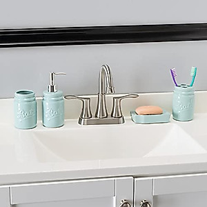 4-Piece Ceramic Mason Jar Bathroom Set (Mint), by Home Basics Beautiful and Contemporary Design Bathroom Accessory Sets Bath Accessories for Bathroom