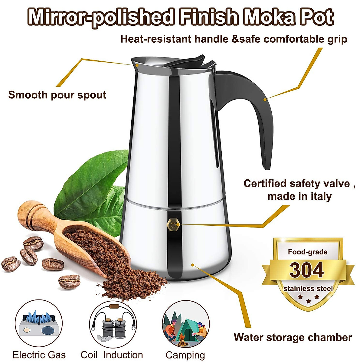 Deeoutlife Stovetop Espresso Maker Moka Pot - Percolator Italian Coffee Machine Maker, Stainless Steel Espresso Pot Full Bodied Coffee Stove Top Classic Cafe Maker,6 Cup/300ml