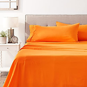 Celine Linen Best, Softest, Coziest Bed Sheets Ever! 1800 Thread Count Egyptian Quality Wrinkle-Resistant 4-Piece Sheet Set with Deep Pockets, King Vibrant Orange