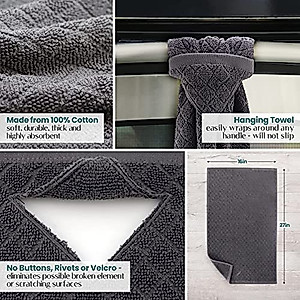Grey Hand Towels with Hanging Loops - Set of 2 Gray Kitchen Towels, Hanging Kitchen Towels with Hanging Loop, Grey Dish Towels with Loops for Hanging, Oven Towel Loop Without Buttons or Snaps (Long)