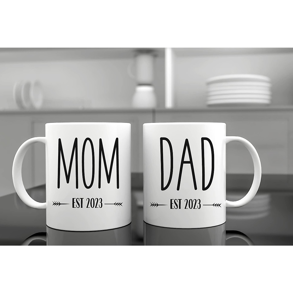 Tipit Drinkware Pregnancy Gift Est 2023-New Parents Gifts-Mommy and Daddy Est 2023 11 oz Mug Set -Adventure Awaits Romper (0-3M)-Top Mom and Dad Gift Set for Parents to Be New Mom Gifts for Women