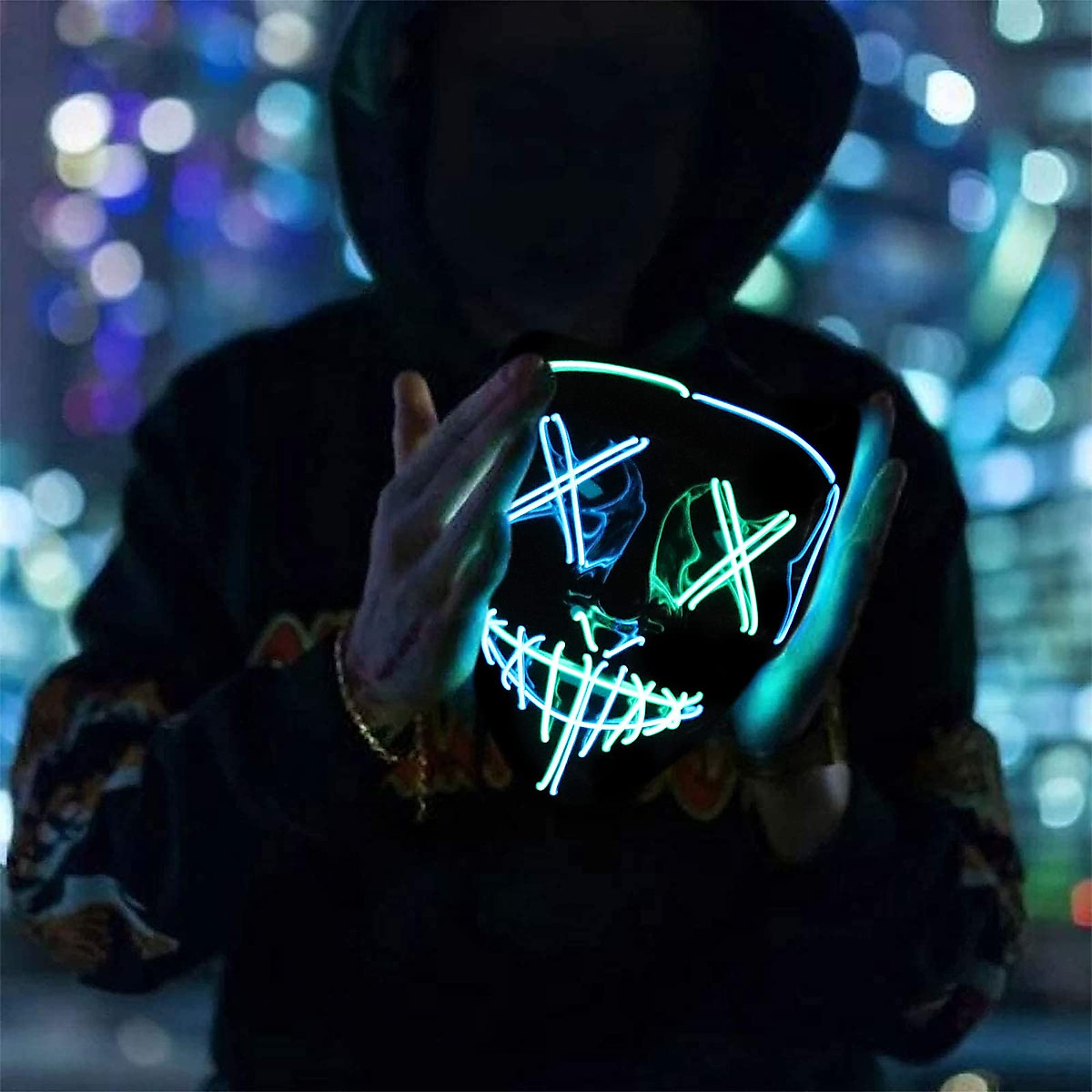 AnNido Halloween Mask LED Light Up Mask Halloween Scary Cosplay Mask for Festival Parties Costume