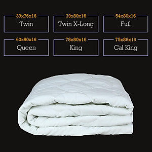 Down Etc Hotel Waterproof Mattress Pad Lily Pads® 100% Cotton Twill Diamond Quilted Bed Protector with Fitted Skirt, Queen Size, White