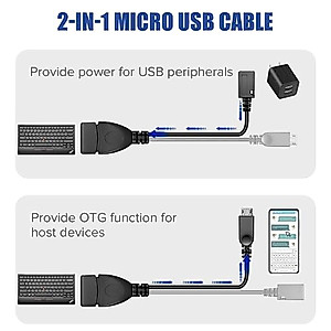 Eanetf OTG Cable for fire Stick, Micro OTG Cable for Samsung Galaxy, Amazon Fire TV, Compatible with LG HTC Android Phone Tablet Micro USB Host with Micro USB Power - 3 Pack