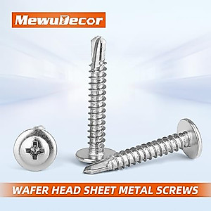 #8 x 1" Wafer Head Self Drilling Sheet Metal Screws, (1/2" to 1-1/2" Length), Stainless Steel 410, Modified Truss Head Self Driller, 100 PCS