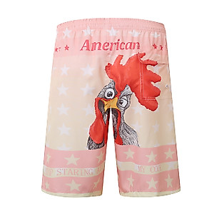 Yhjoxlp Mens Swim Trunks for Men, Cock USA Flag Mens Board Shorts Swimwear Bathing Suit with Mesh Lining, Funny Hawaii Quick Dry Beach Shorts for Men Swimming Trunks, Large