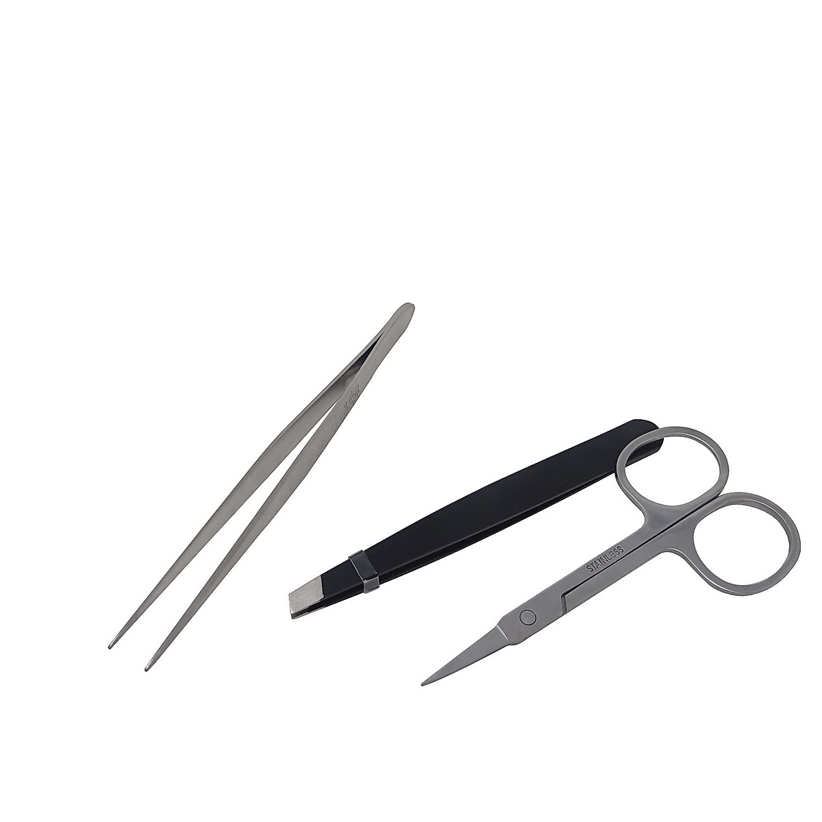 Honbay 3PCS Tweezers Set Point and Slant Stainless Steel Tweezers, Eyebrows Scissor, for Eyebrow and Nose Hair