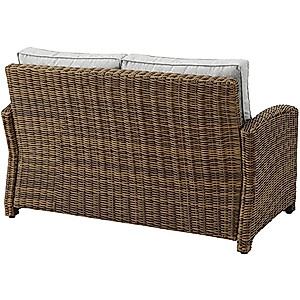 Crosley Furniture Bradenton Wicker Outdoor Loveseat, 2-Person Patio Couch for Porch, Deck, Backyard, Brown with Gray Cushions