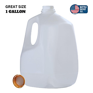 (8 PACK) 128 Oz Empty Plastic Gallon Juice Bottles with Tamper Evident ORANGE Caps - Smoothie Bottles - Ideal for Juices, Milk, Smoothies, Picnic's and Even Meal Prep - Made in USA