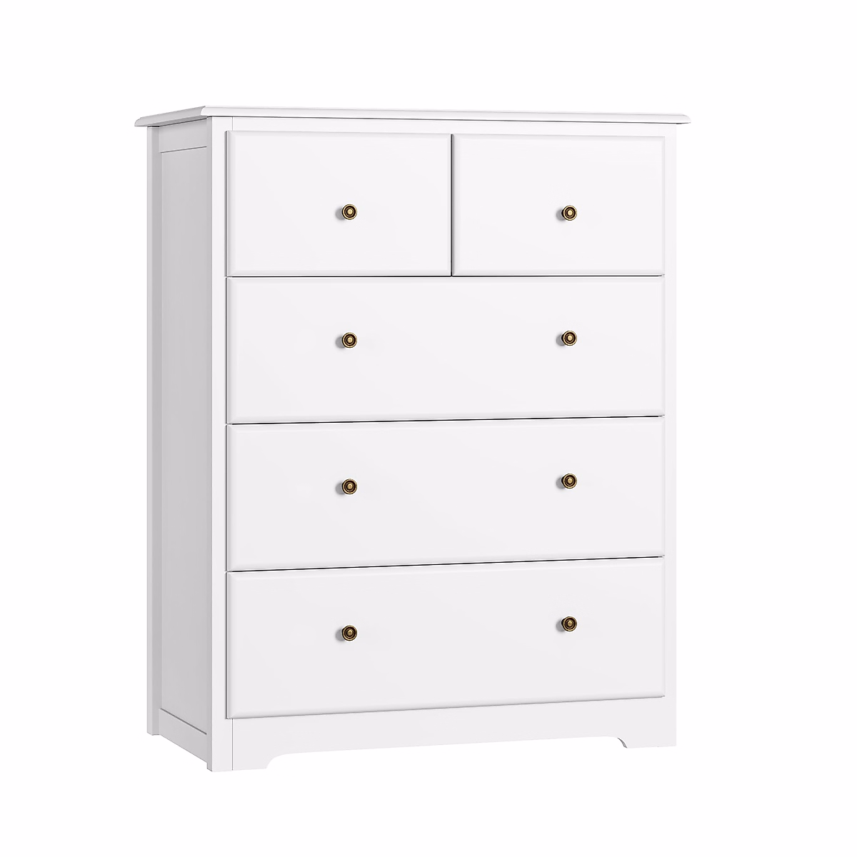 HOUSUIT Dresser with 5 Drawers, Tall Dresser Chest of Drawers, 5 Drawer Dresser with Deep Space, Wood Dresser Storage Cabinet for Living Room, Hallway, Entryway, Office, White