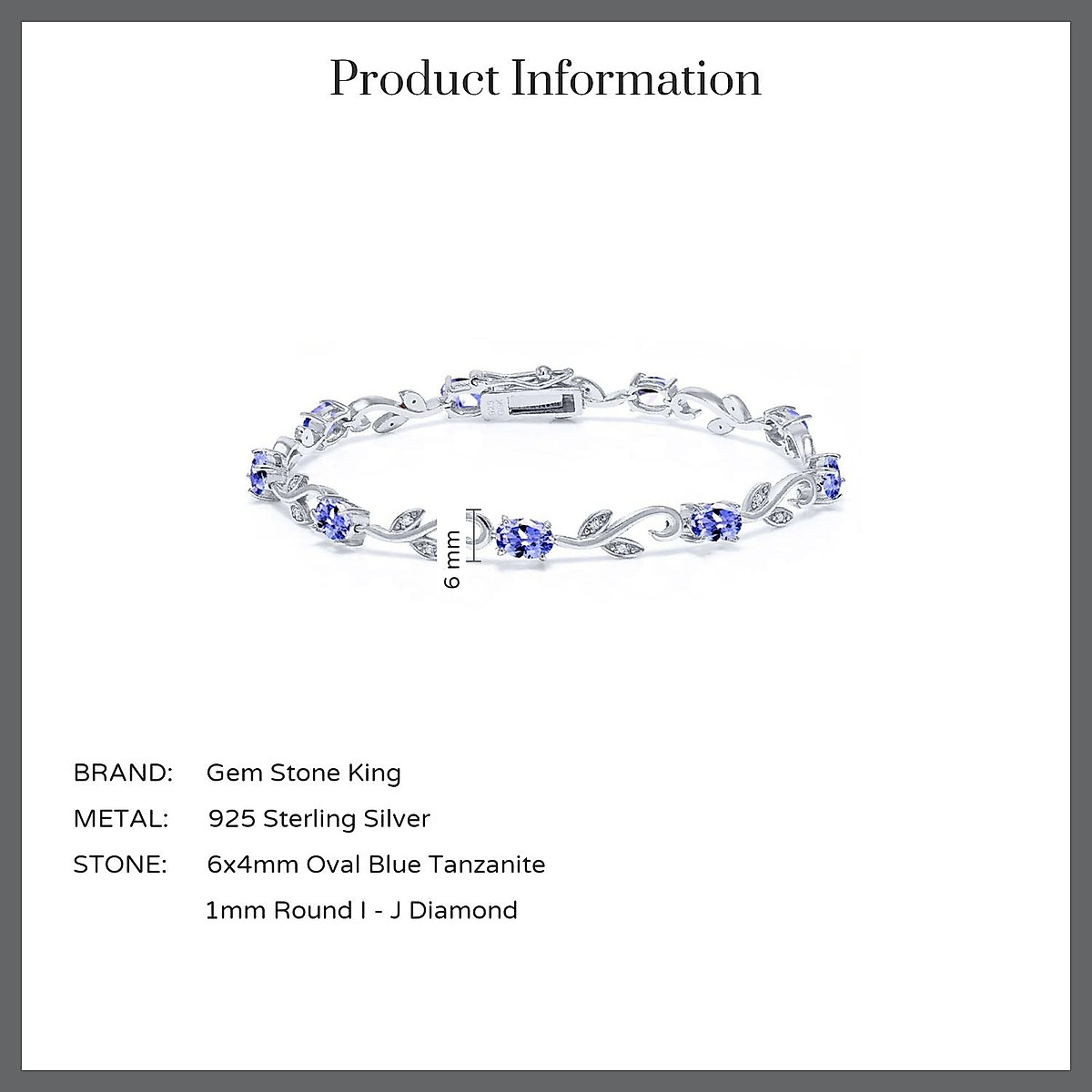 Gem Stone King 925 Sterling Silver Blue Tanzanite and White Diamond Greek Vine Tennis Bracelet For Women (4.18 Cttw, Gemstone Birthstone, Oval 6X4MM, 7 Inch)