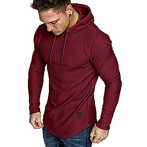 Lexiart Mens Fashion Athletic Hoodies Sport Sweatshirt Solid Color Fleece Pullover Red Large
