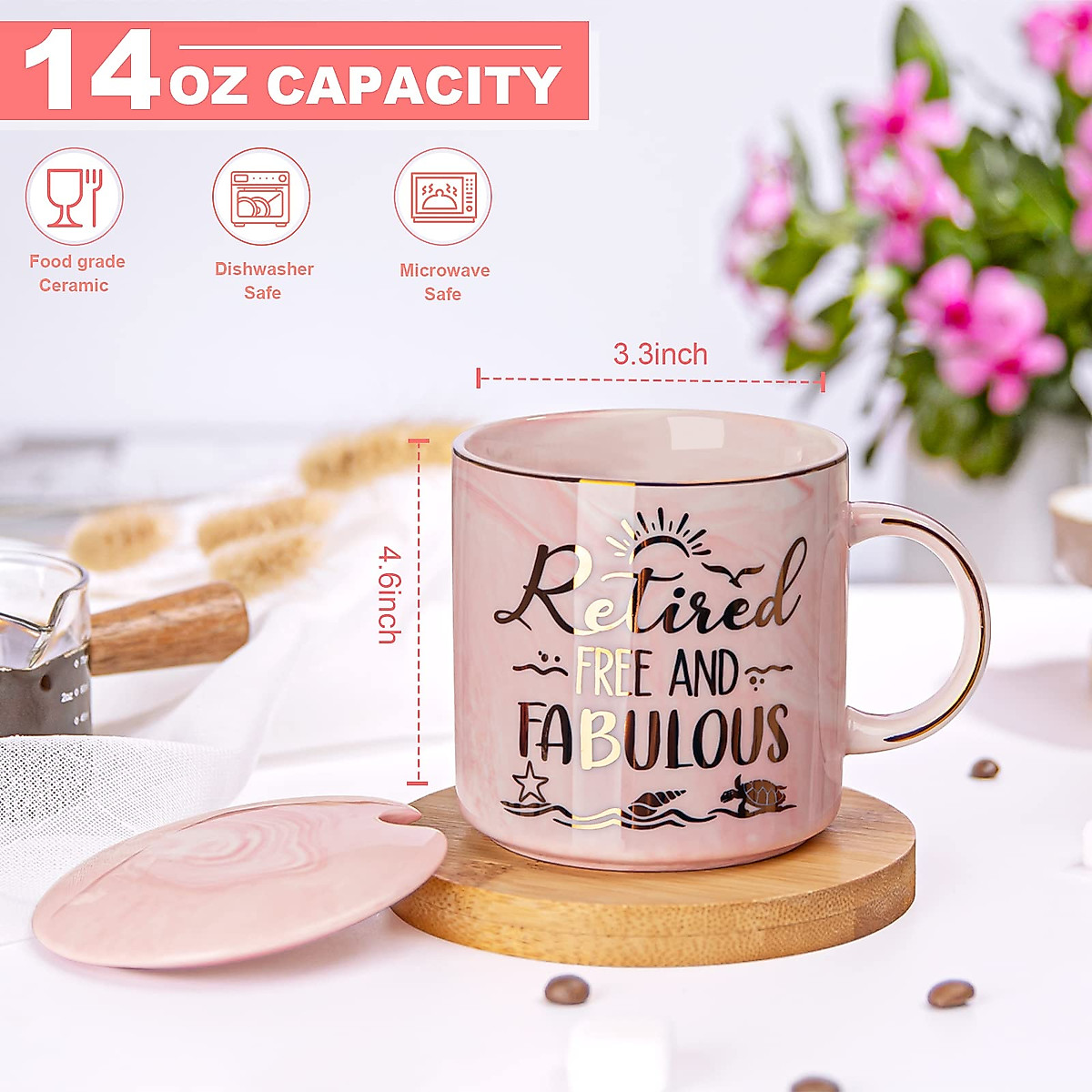 Retirement Gifts for Women 2024 - Retirement Gifts for Women, Coworker Leaving Gifts, Farewell Gifts, Going Away, Goodbye Gifts, Retired Free And Fabulous -14oz Pink Marble Coffee Mug, Gift box