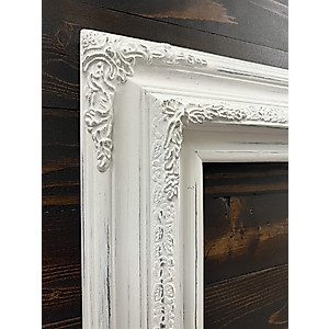 11 x 14 Traditional Compo ornate picture frame, Distressed White, custom frame, hand made (WITH PLEXIGLASS AND BACKING)