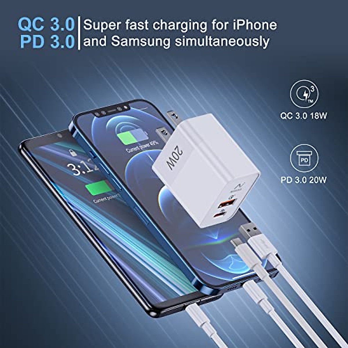 20W USB C Wall Charger,NITASA 2-Pack Dual Port Fast PD+Quick Charge 3.0 Charger Block Plug for iPhone 14 13/12/11/14 Pro Max SE iPad Galaxy Pixel,USB C Power Adapter Fast Charging for iPhone 14 Plus