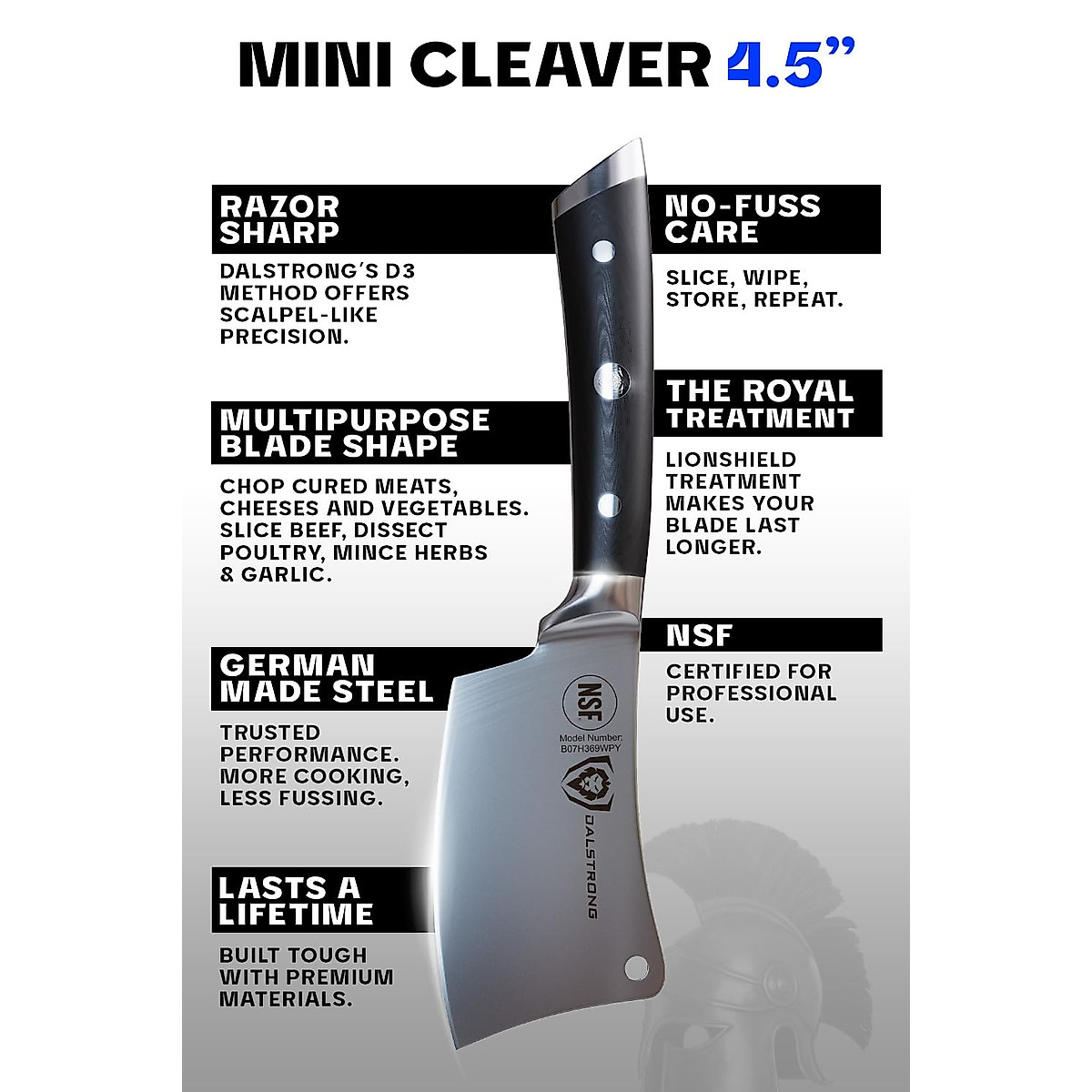 Dalstrong Meat Cleaver Knife -4.5"- Gladiator Series Elite-Heavy Duty Giftable Kitchen Knife - Black Handle-Razor Sharp Knife-Forged High Carbon German Steel -w/Sheath-NSF Certified