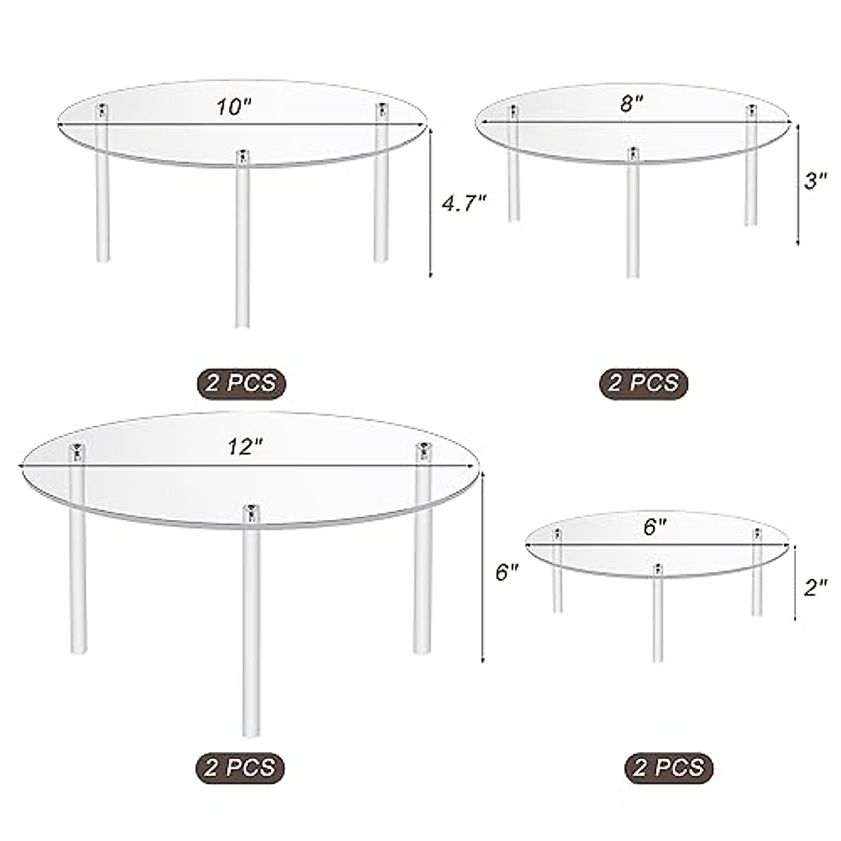 HeiMma 8 pcs Clear Acrylic Cake Stands, Round Cake Cupcake Stand for Dessert Table, Dessert Table Display Set, Buffet Risers for Display for Food, Size: 6” D,8” D,10” D,12” D