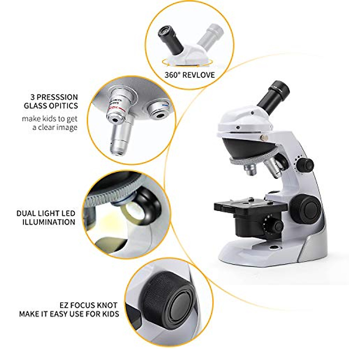 SWIFT Microscope for Kids Children Student 60X-200X,Compound Monocular Microscope with 42 PCS Accessories Including Smartphone Adapter, 10 PCS Blank Slides for Beginners