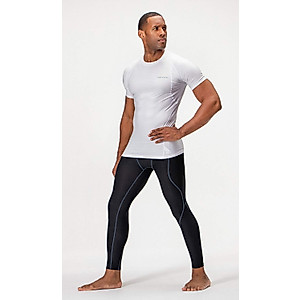 DEVOPS 3 Pack Men's Cool Dry Short Sleeve Compression Shirts, Sports Baselayer T-Shirts Tops, Athletic Workout Shirt (Large, White/White/White)