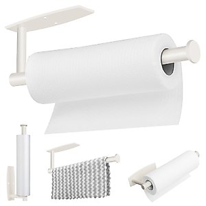 Baokcotei 2023 Paper Towel Holders Wall Mount Under Cabinet Self Adhesive Drilling Paper Towel Rolls SUS304 Vertically Horizontally for Kitchen Bathroom Door Rustproof Rack(White)