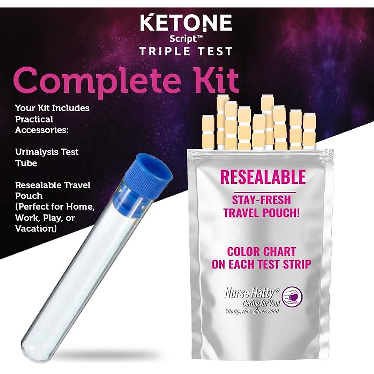 Nitroprusside, Ketones (Urinary, Non-Quant.) - Nurse Hatty Ketone Script Ketone Test Strips; URS-1K Ketone Test 250ct.