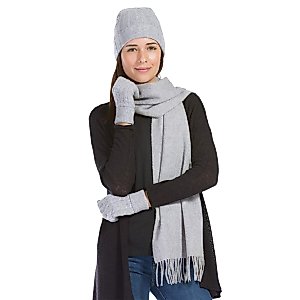 Fishers Finery Women's 100% Cashmere Hat Glove and Scarf Set; with Exquisite Box (Gray)