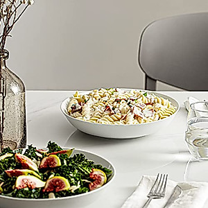 Y YHY 40oz Pasta Bowls, Large Salad Pasta Bowl Set of 6, Shallow Ceramic Soup Bowls, White Bowl Set for Serving, Microwave and Dishwasher Safe, Easy to Clean