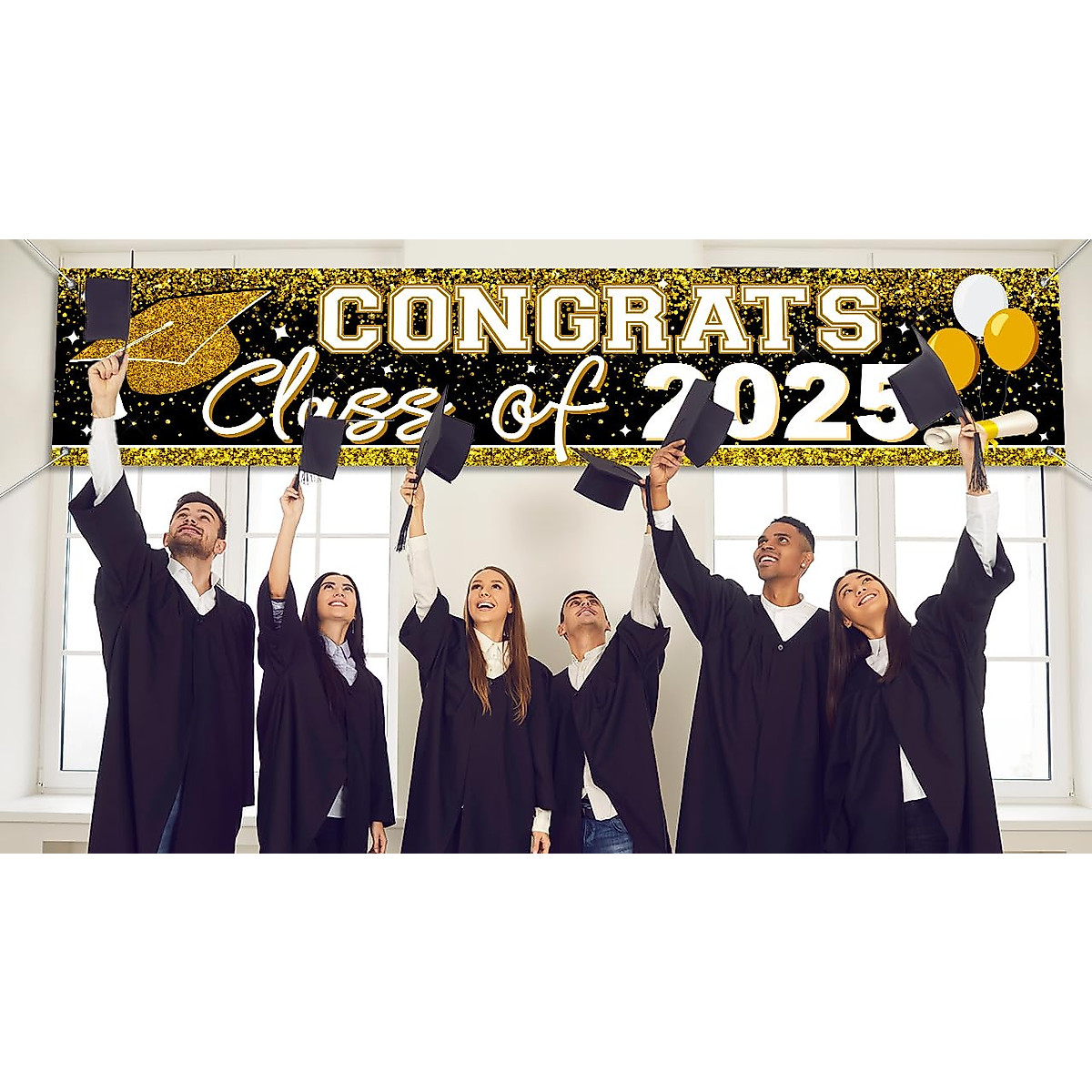 Large Congrats Grad Banner Gold Class of 2023 Banner Backdrop Graduation 2023 Yard Sign for Graduation Party Supplies Graduation Decorations 2023 (Gold)