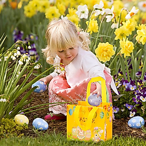 ANOTION Easter Gift Bags, 20 Packs Easter Bags for Kids Easter Treat Bags with Handle, Reusable Easter Goodie Bags Non-woven Rabbit Bunny Bag for Easter Party Favors