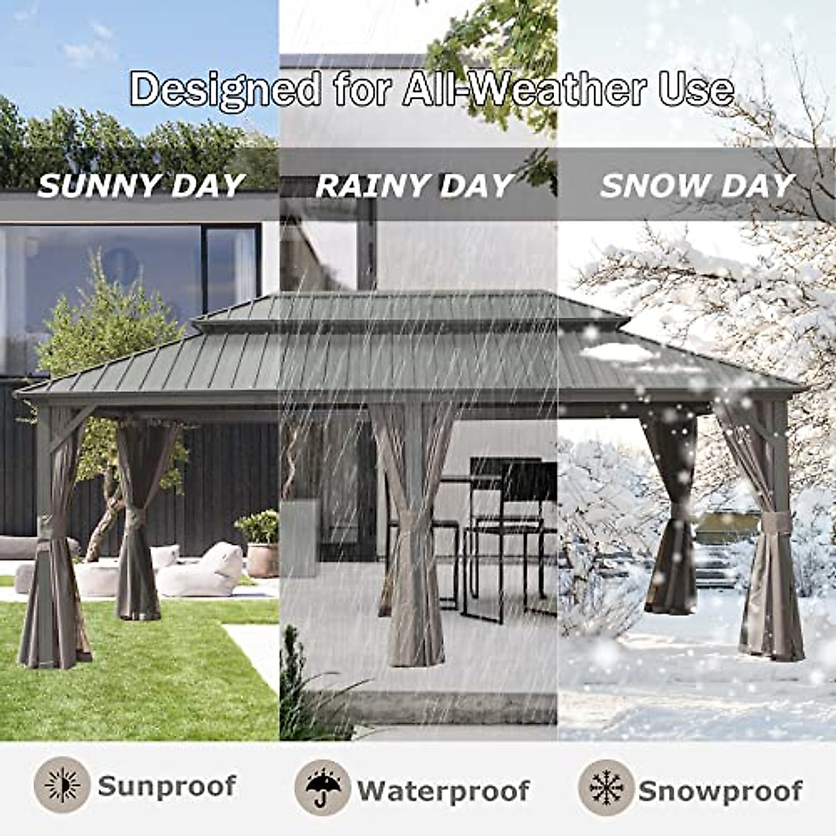 Domi Outdoor Living 12’ X 20’ Hardtop Gazebo Canopy with Netting & Curtains, Outdoor Aluminum Gazebo with Galvanized Steel Double Roof for Patio Lawn and Garden, Gray