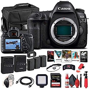 Canon EOS 5D Mark IV DSLR Camera (Body Only) (1483C002) + 64GB Memory Card + Case + Corel Photo Software + 2 x LPE6 Battery + External Charger + Card Reader + LED Light + HDMI Cable + More (Renewed)