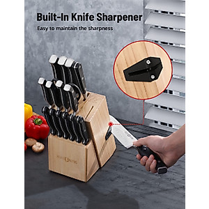 Kitchen Knife Set, PARIS RHÔNE 16-Piece High-Carbon Stainless Steel Knife Set with Block, Chef Knife, Bread Knife, Paring Knife, Built-in Sharpener, Ergonomic ABS Full Tang Handle, All-in-One