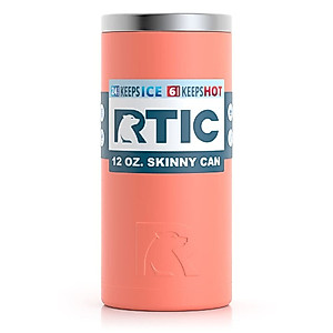 RTIC Skinny Can Cooler, Fits all 12oz Slim Cans, Coral, Insulated Stainless Steel, Sweat-Proof, Keeps Cold Longer