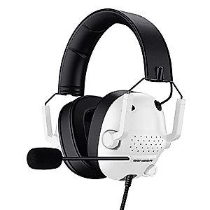 SENZER SG500 Surround Sound Pro Gaming Headset with Noise Cancelling Microphone - Detachable Memory Foam Ear Pads - Portable Foldable Headphones for PC, PS4, PS5, Xbox One, Switch - White