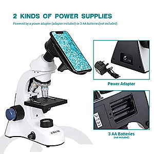 ESSLNB 1000X Microscope for Kids Students 40X-1000X Biological Compound Microscopes with Cell Phone Adapter Double Layer Stage Abbe Condenser and Slides
