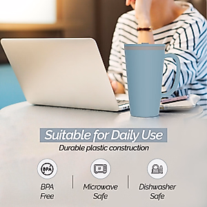 Copco Cone 16oz Insulated Travel Mug with Handle, Double Wall, Slide-Closure Lid, BPA-Free, Microwave & Dishwasher Safe, Reusable Plastic Travel Coffee Tumbler - Portable Coffee Cup (Light Blue)