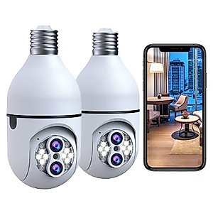 2PCS Upgrade 10x Hybrid Zoom Bul B Camera, 2MP PTZ Wireless Security Camera Outdoor Dual Lens Dome Surveillance Camera 2.4G WiFi Security Camera, Auto Tracking, Color Night Vision, 2-Way Audio