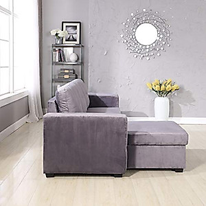 Legend Furniture Velvet Chaise Storage Reversible Sofa Bed Sleeper Sectional, 91", Grey