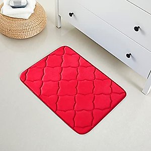 Yafa Home Fashion Geometric Design Embossed Solid Color Memory Foam Soft Bathroom Rug Non-Slip PVC Backing (Red, 17" X 24")