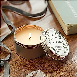 Thymes Highland Frost Travel Tin Candle - Petite Scented Candle with Sage, Eucalyptus, & Cypress Needle Home Fragrance - Silver Candle (2.5 oz)