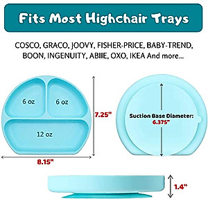 Silicone Baby Feeding Set | Suction Plate for Toddlers + Pocket Bib + Bendable Spoon | BPA Free | Dishwasher, Microwave and Oven Safe (Blue)