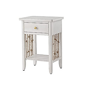 HOMPUS End Table with Draw & Shelf Sets of 2, 2 Pieces Bedside Table Sets, 2 Tier Wooden Small Side Table with Drawer, Accent Table Nightstand with Real Hemp Rope for Living Room, Bedroom