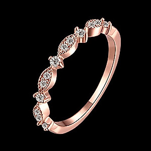 QIAOYING Jewelry Womens 3mm 18K Solid Rose Gold Gemstone Cubic Zirconia CZ Love Eternity Promise Ring Wedding Band (10)