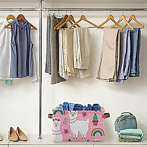 senya Alpaca Rainbow Camel Storage Basket Storage Bin Storage Cube Box Durable Canvas Basket Organizer with Handles for Shelf Closet Bedroom Home Office