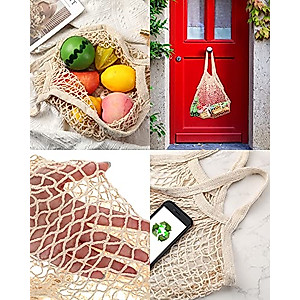 12 Pieces Reusable Mesh Grocery Bags Portable Cotton Mesh Produce Bags Washable Net Bag Mesh Reusable Tote Bag with Handle String Shopping Organizer Bag for Fruit Vegetable Shopping Storage Market