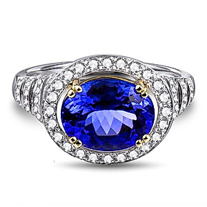 Lanmi 14K White Gold Certified Natural Blue Tanzanite Engagement Diamonds Rings Wedding Band for Women Promotion