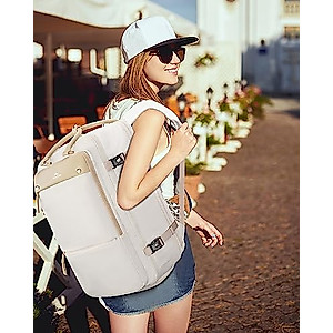 Carry on Backpack for Women, 52L TSA Travel Laptop Backpack with USB Port & Shoes Compartment Fits 17 inch Computer, Extra Large Expandable Flight Approved Weekender Bag with 2 Packing Cubes, Beige