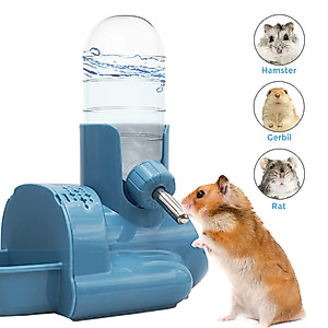 VANNON 3 in 1 Hamster Water Bottle No Drip Small Animal Water Bottle Automatic Bottle Dispenser with Food Container Base Hut and Hideout Base 4oz/120ml,Leekproof, BPA Free