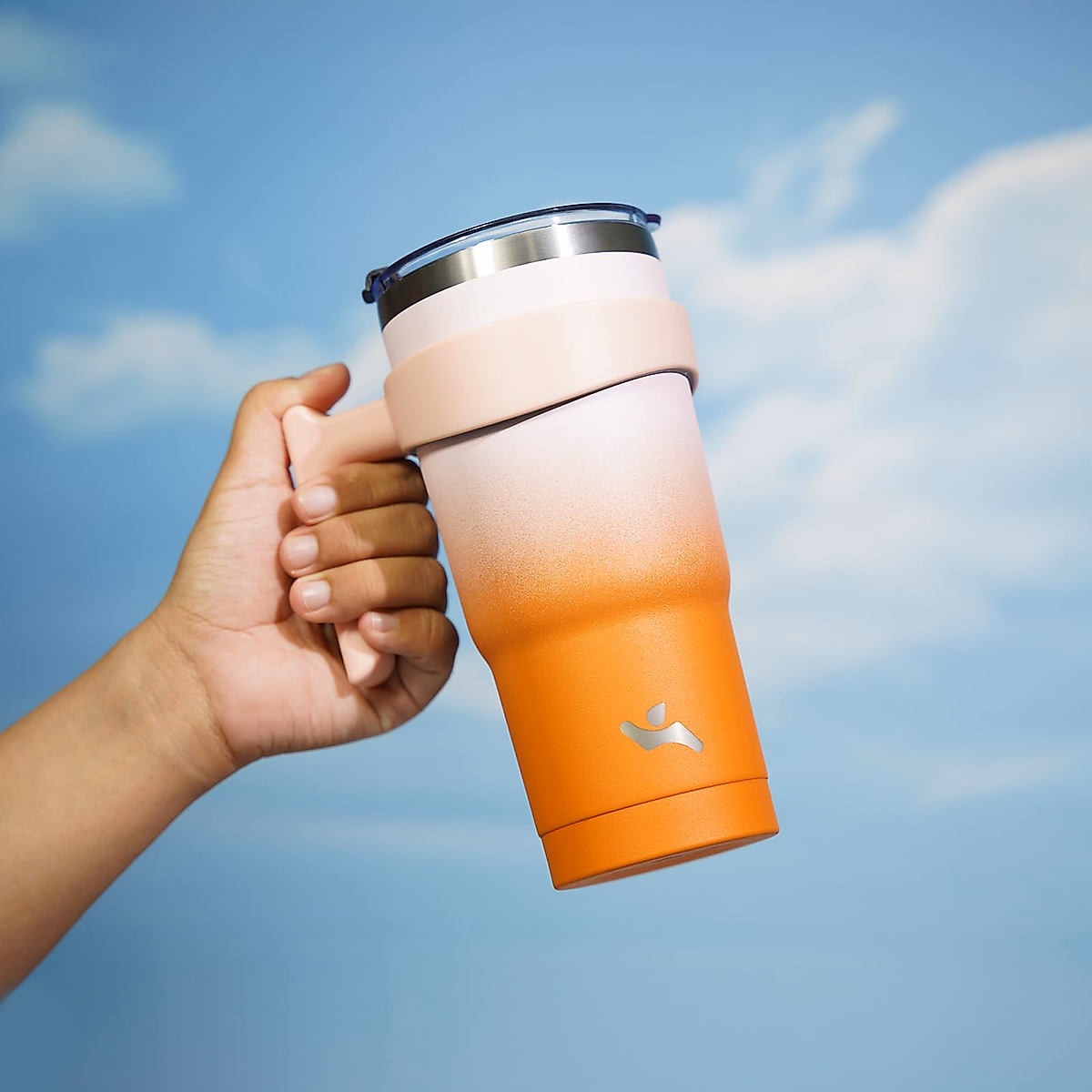 Konokyo 20 oz Tumbler with Handle and 2 Straw 2 Lid, Insulated Water Bottle Stainless Steel Vacuum Cup Reusable Travel Mug,Coral